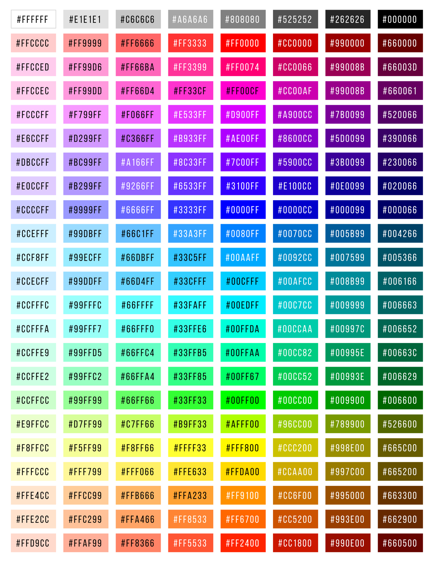 Direct to Film Color Chart with 184 Hex Codes – StrictlyTransfers