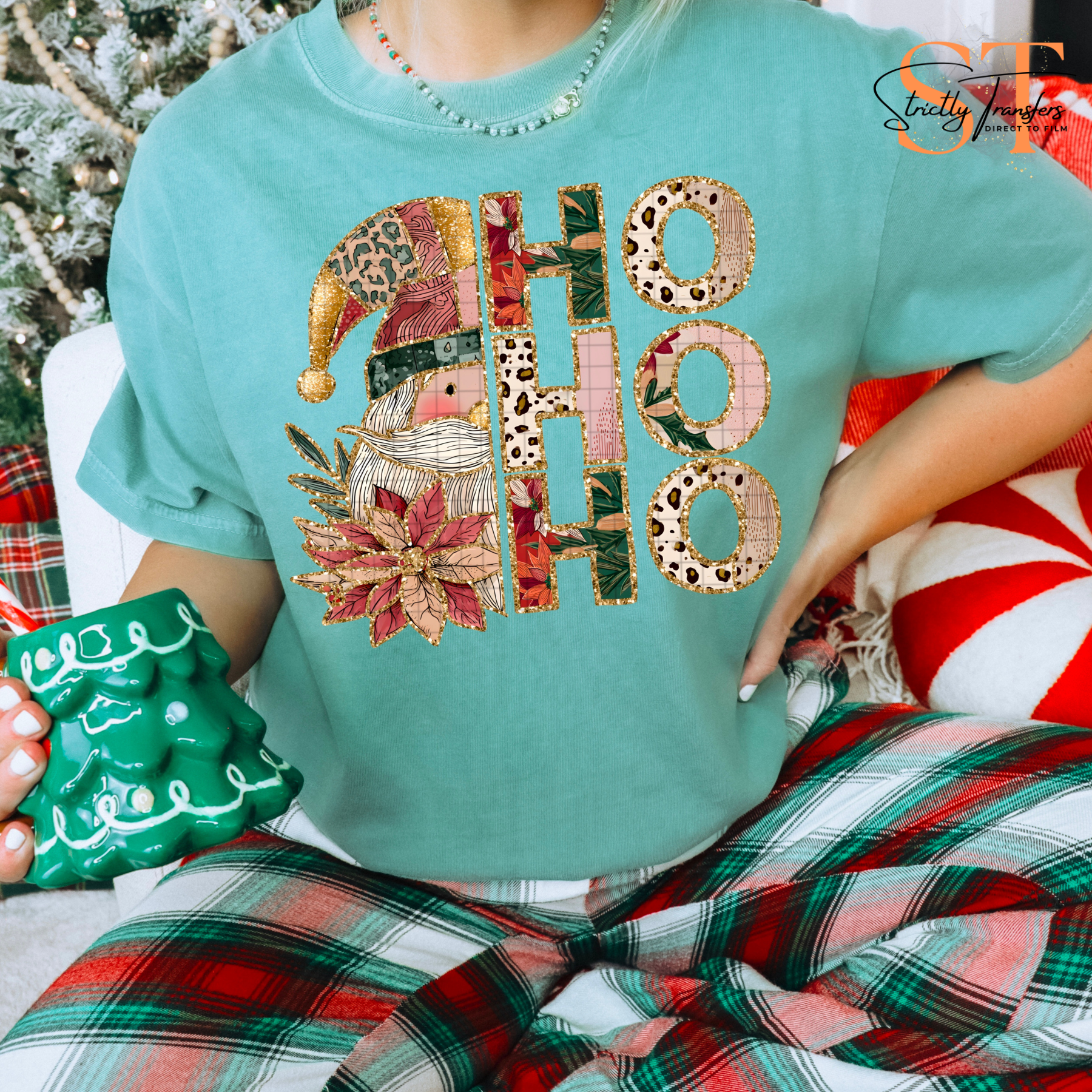 Floral & Gold Ho Ho Ho Direct to Film Transfers – StrictlyTransfers
